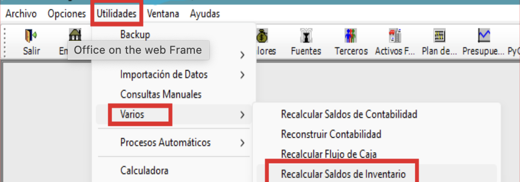 RECÁLCULO SALDOS DE INVENTARIO SAG